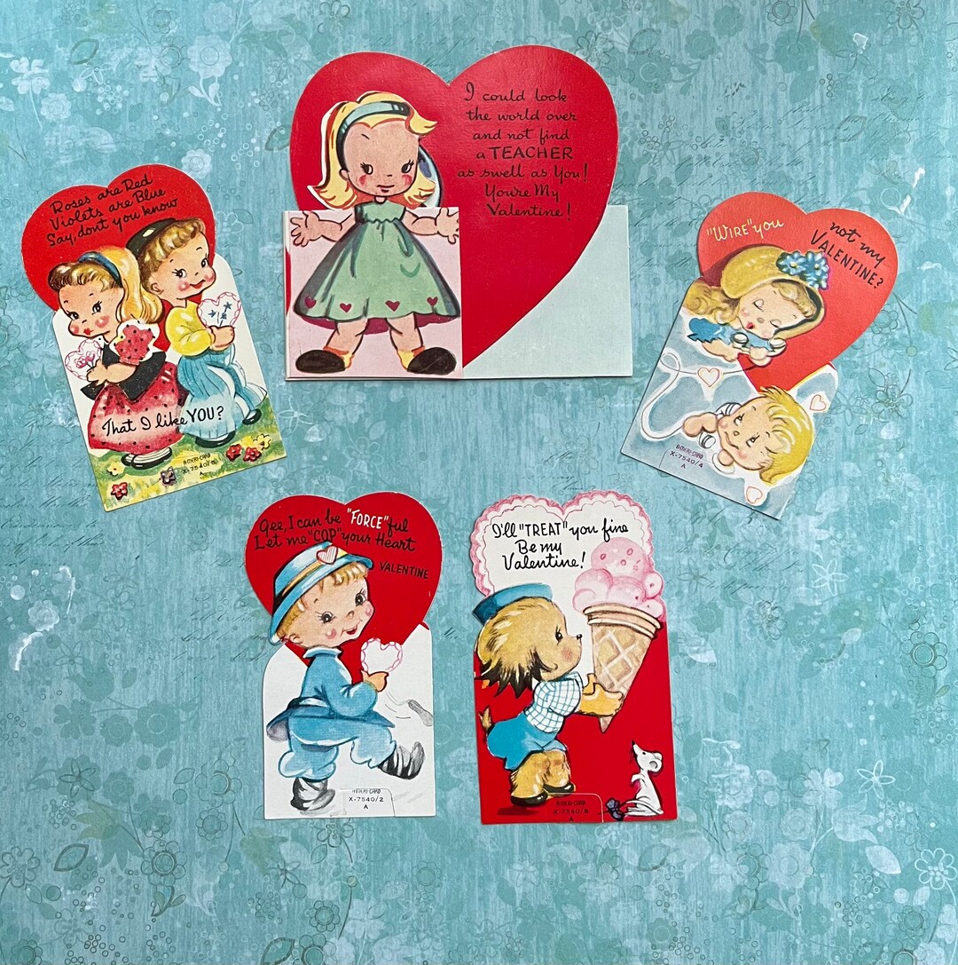 Vintage Lot Valentine Grammar School Classroom Unused Cards With Kids ...