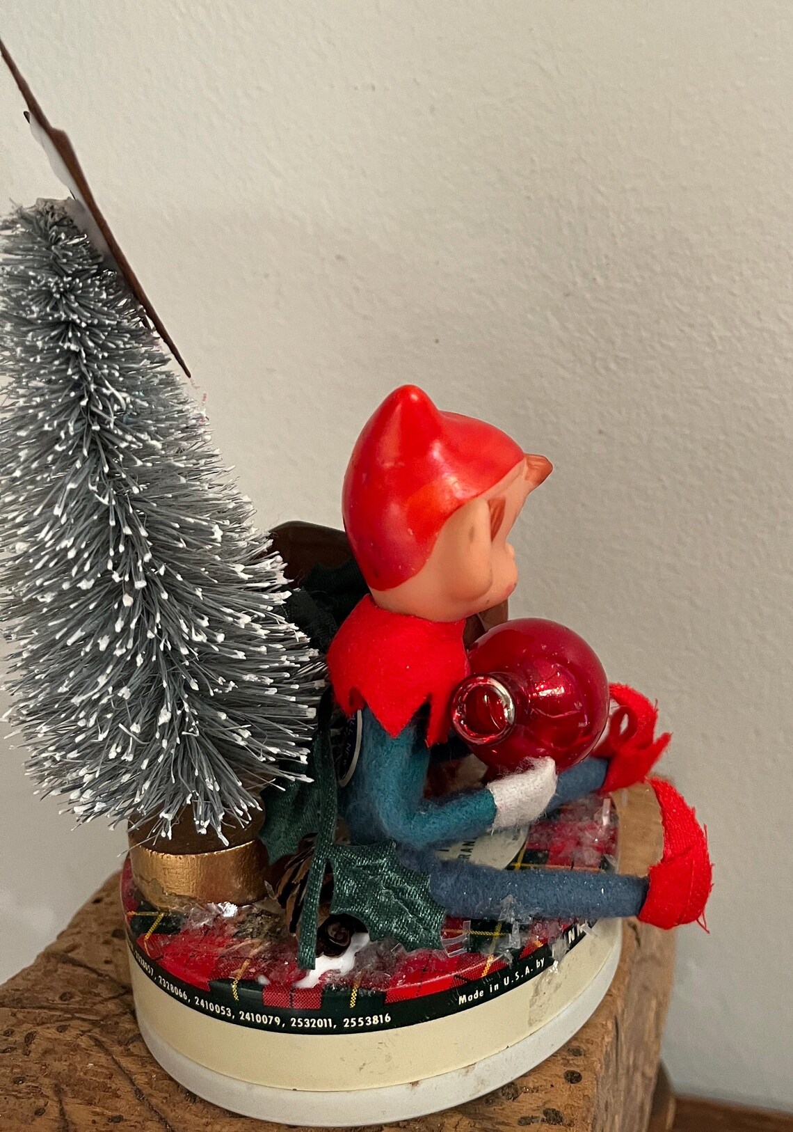 Vintage Elf on Plaid Scotch Tape Tin, Christmas Assemblage Decor Gift ...