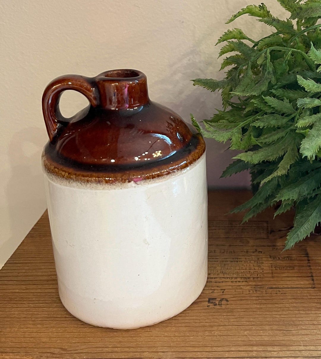 Vintage Primitive Stoneware Finger Miniature Jug, Glazed Brown With ...