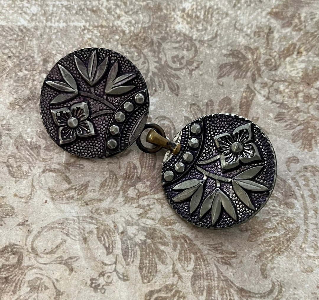 Antique Victorian Double Button Sash Buckle, Silvertone With Raised ...