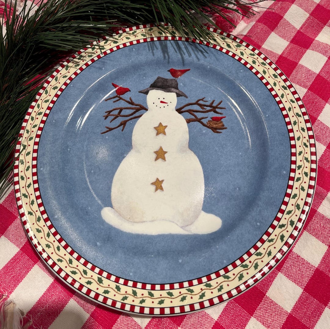 Vintage snowman Plates by Debbie Mumm, 3 Luncheon Plates With Snowman ...