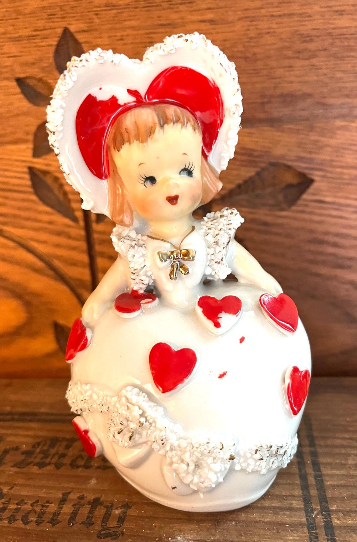Vintage Geo Z Lefton Girl Ceramic Bell Figurine, Heart Bonnet, Red ...