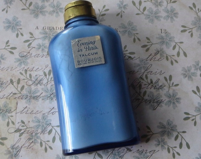 Vintage Bourjois Evening in Paris Talcum, Blue Glass Bottle With ...