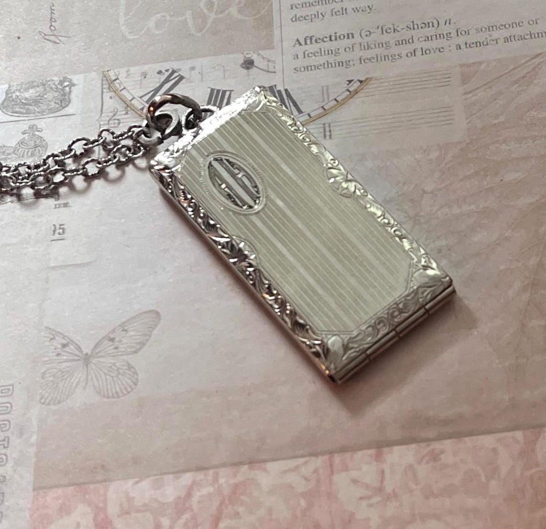 Antique Locket Rectangular Pinstripe in Silvertone, Engraved Initials A ...