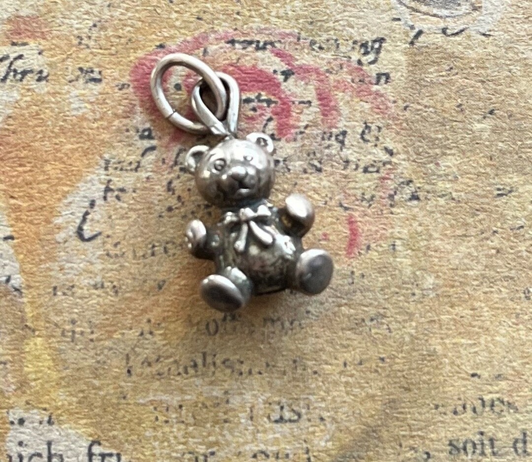Vintage Sterling Silver Teddy Bear Charm or Pendant, Cute Teddy Bear ...