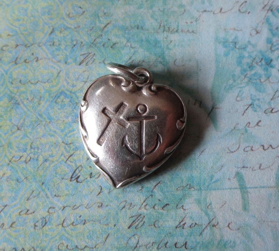 Vintage Sterling Puffy Heart Rebus Charm for Hope, Faith and Charity ...