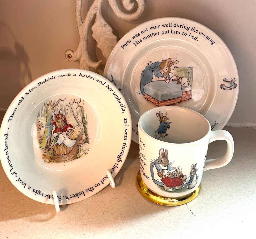 Vintage Peter Rabbit Ceramic 3 Piece Nursery Set With Mug, Bowl and ...