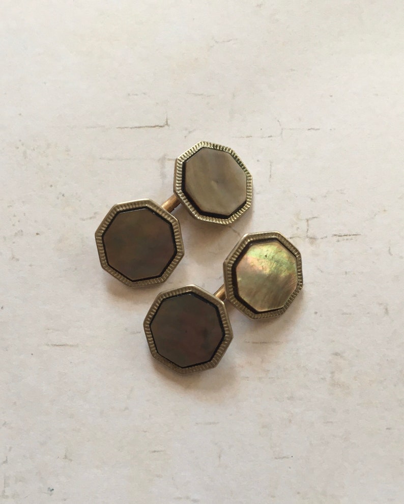 Antique Art Deco Black Mother of Pearl Double Button Cufflinks | Etsy