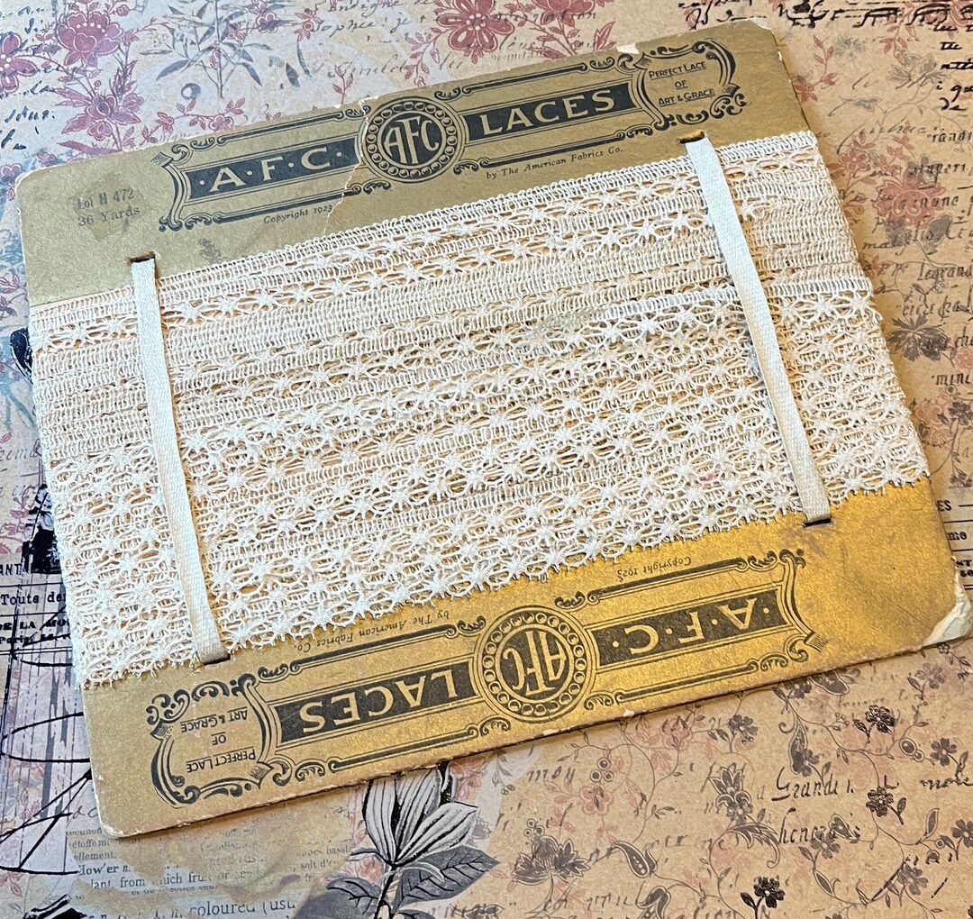 Antique Card of Lovely Lace Trim in Ecru on Original Card AFC Laces ...