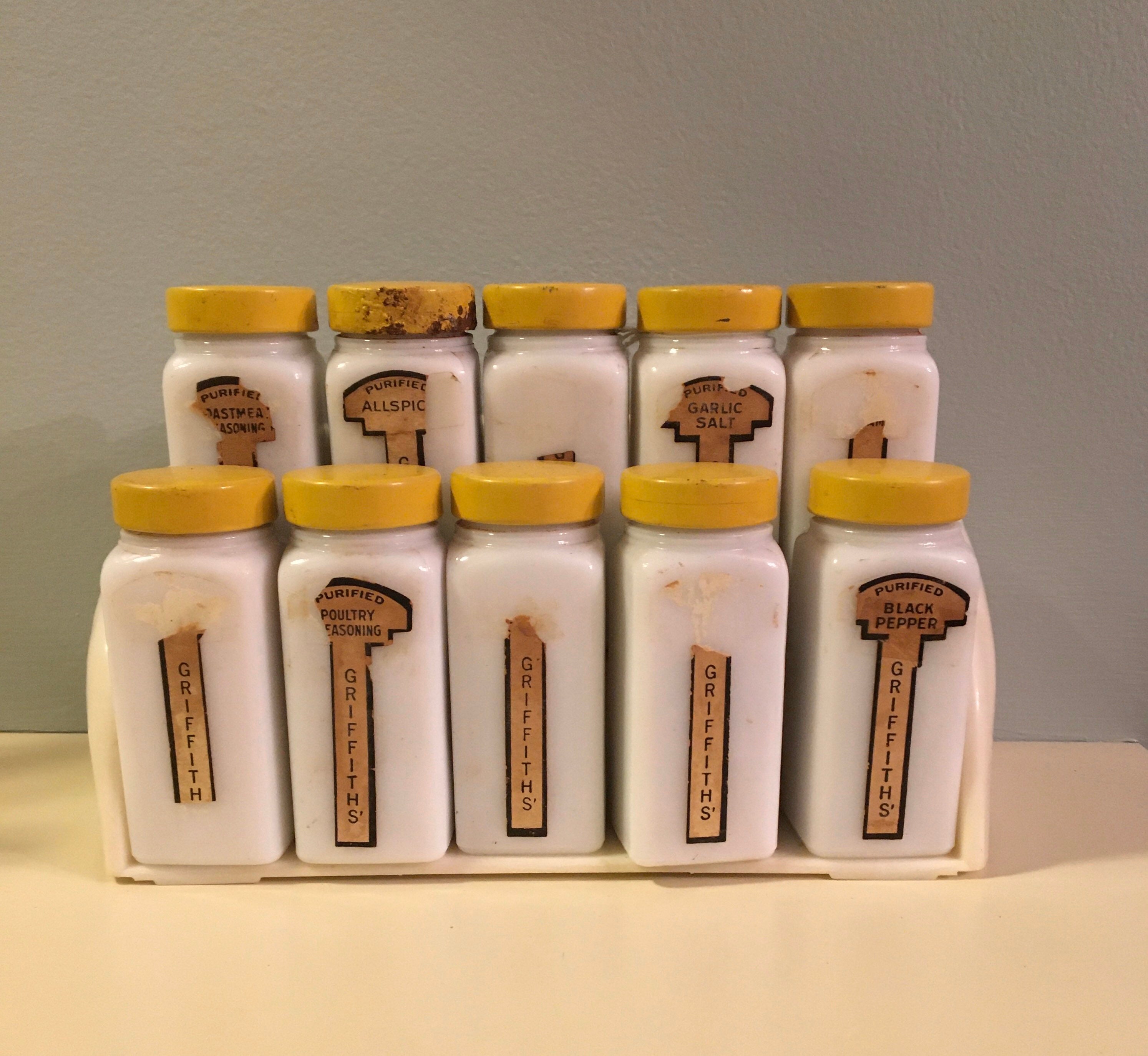 Vintage Griffith Laboratories Milk Glass Spice Jars Set Sunny - Etsy