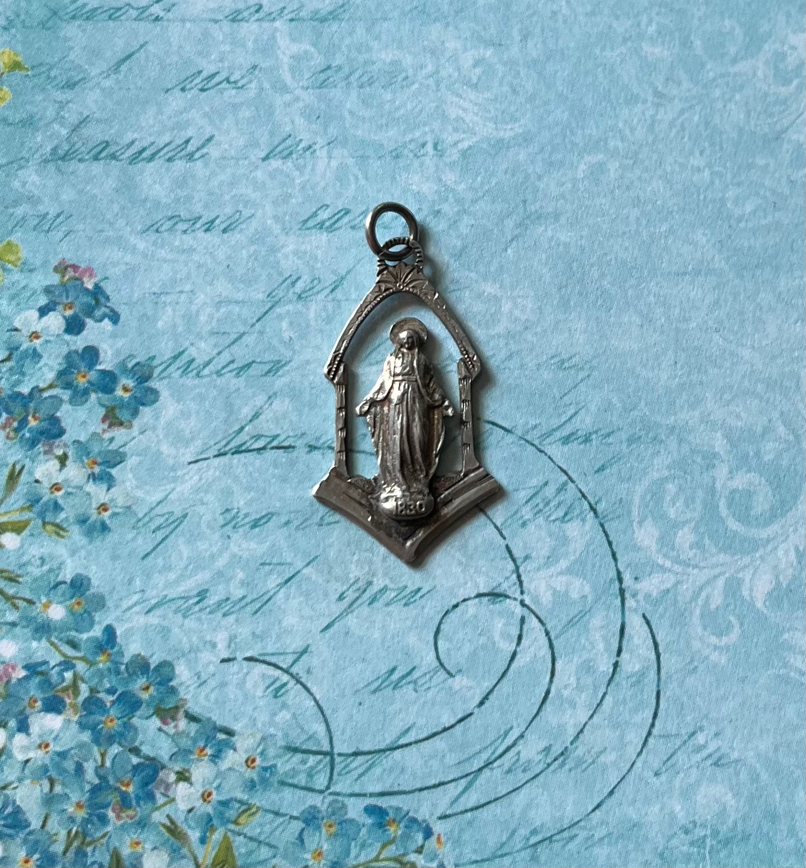Vintage Sterling Silver Miraculous Medal With Cut Out Blessed Virgin ...