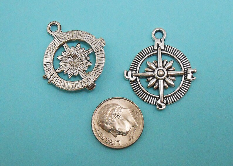 5 Compass Charms Silver Tone - Etsy