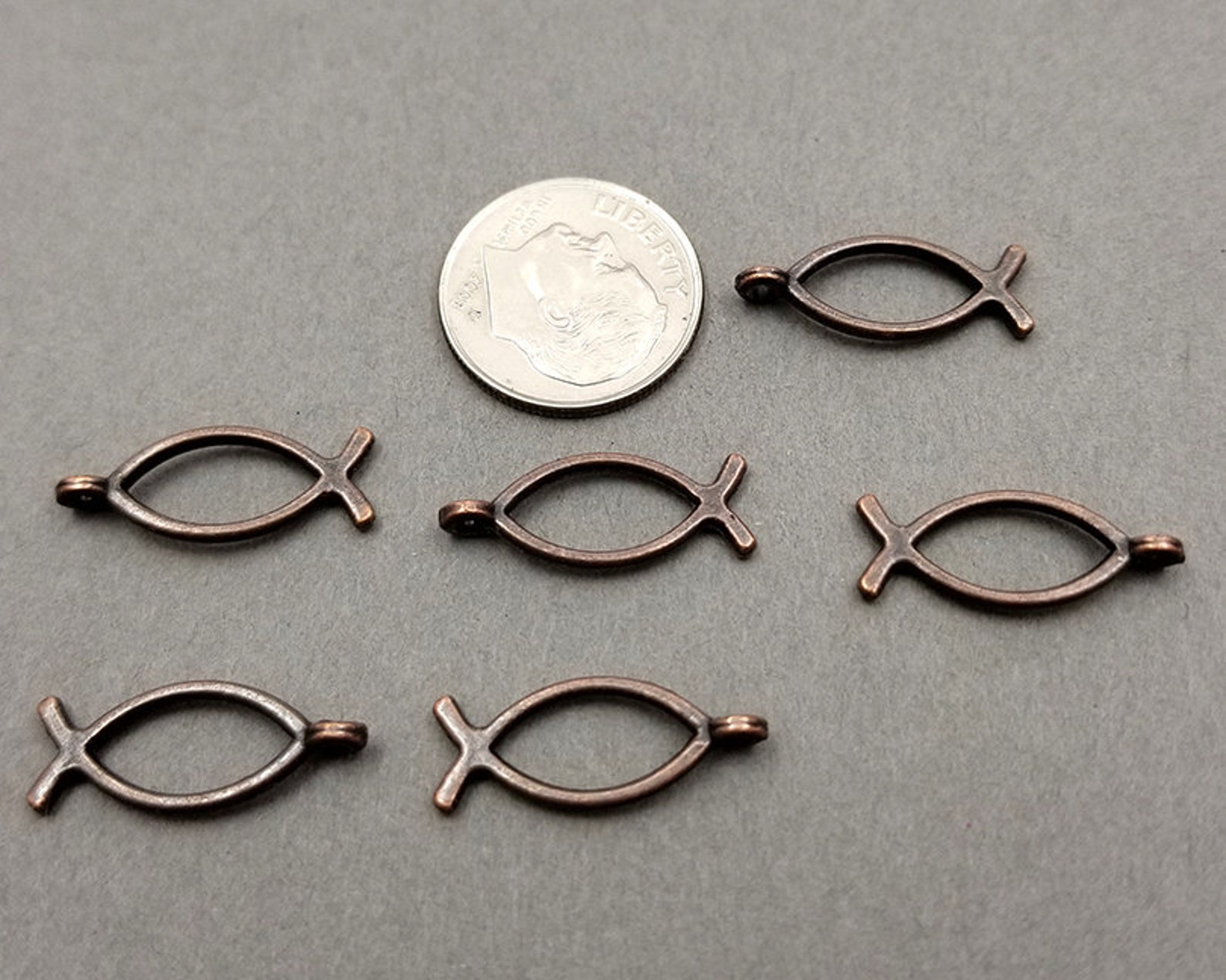 Dark Copper Christian Fish Charms Coppertone 2-Sided ichthys | Etsy