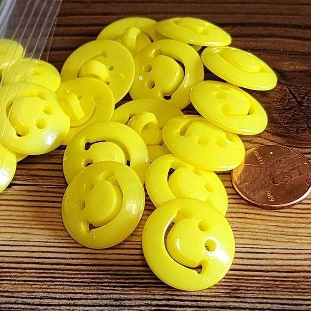 50pcs Smile Face Buttons Yellow Acrylic Shank - Etsy