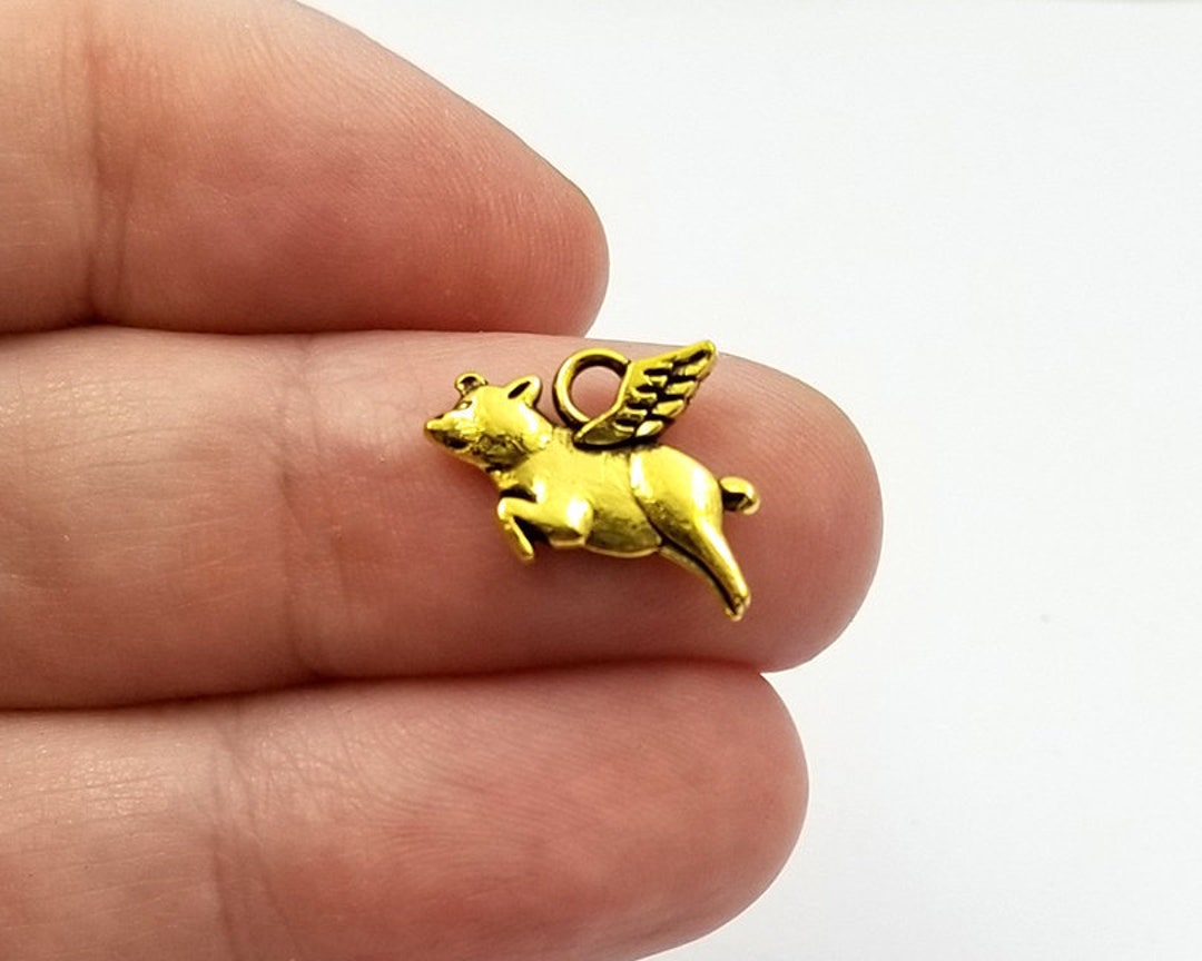 When Pigs Fly Charms, Gold Flying Pig Charms Set of 14 Charms - Etsy