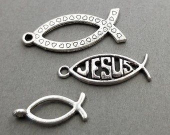 Christian Fish Charm Sterling Silver Pendant Ichthus Ichthys - Etsy