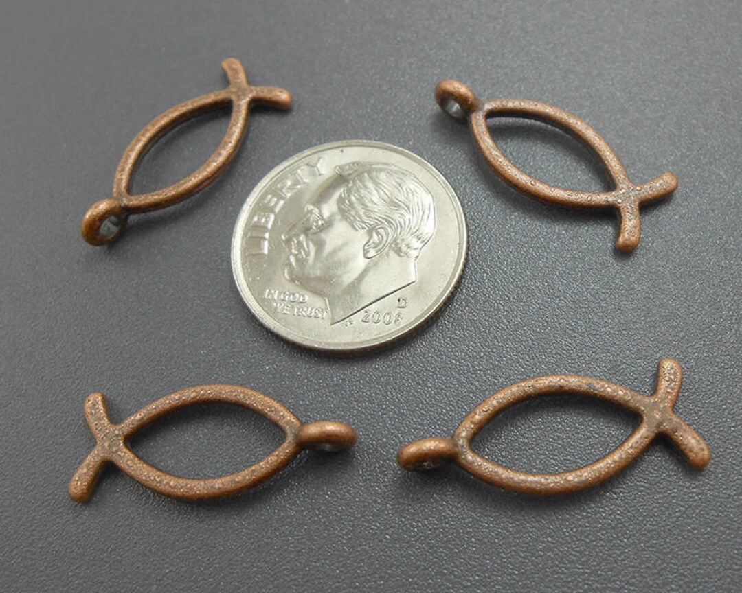 12 Copper Christian Fish Charms Coppertone 2-sided Ichthys - Etsy