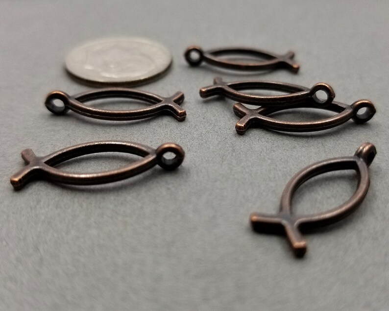 Dark Copper Christian Fish Charms Coppertone 2-sided Ichthys - Etsy