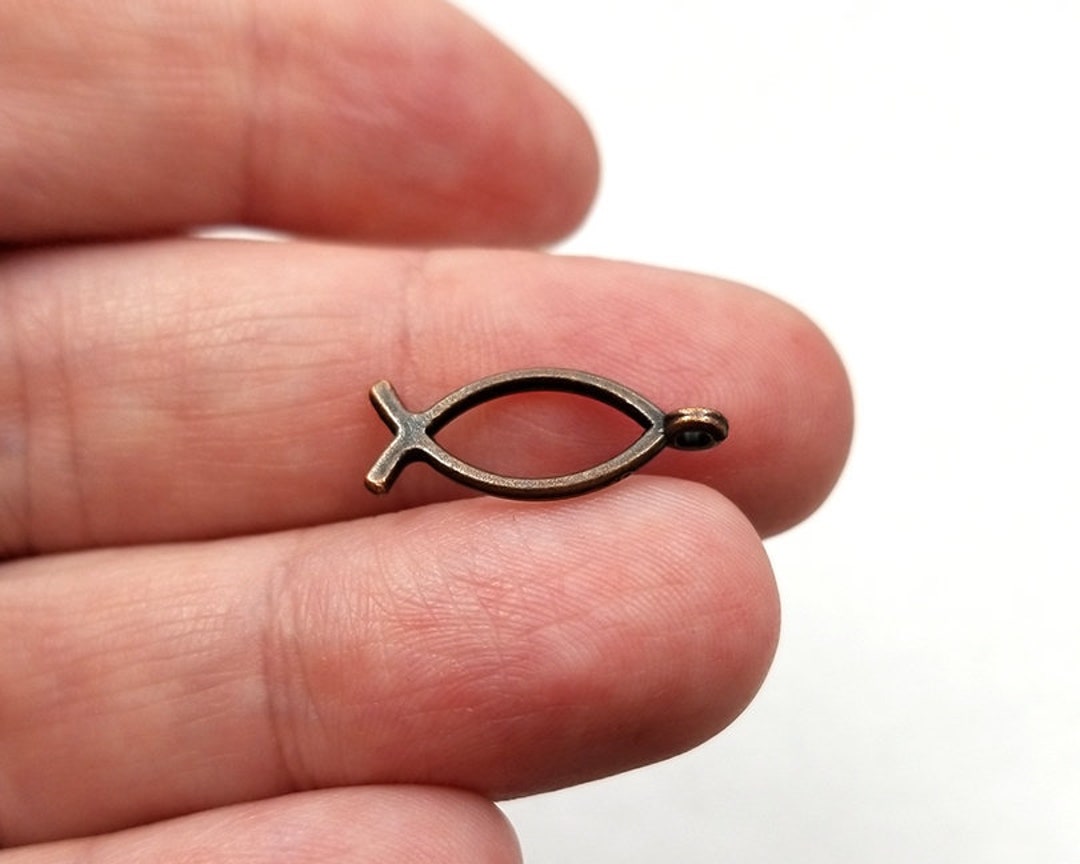 Dark Copper Christian Fish Charms Coppertone 2-sided Ichthys Jesus Fish ...