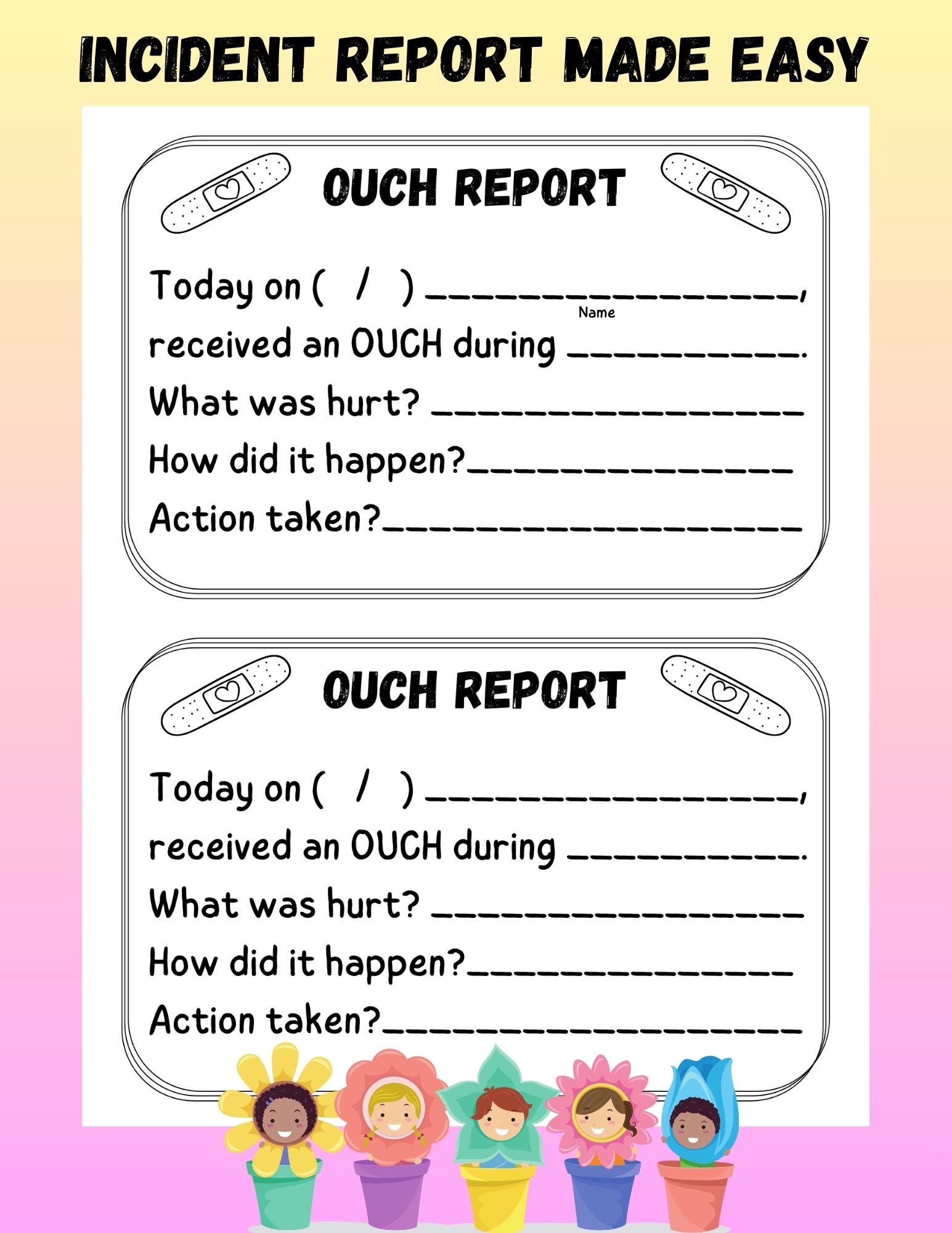 OUCH Report - Accident Report Cards for Parents and Guardians | Send ...