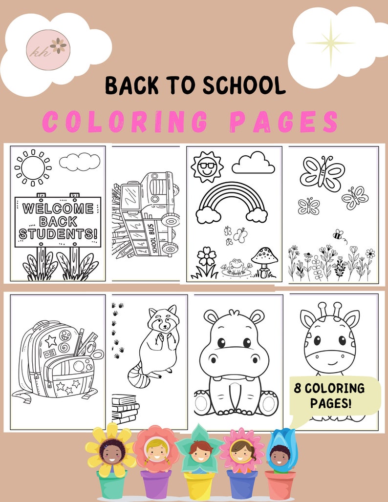 Back to School Coloring Pages (8) - Etsy
