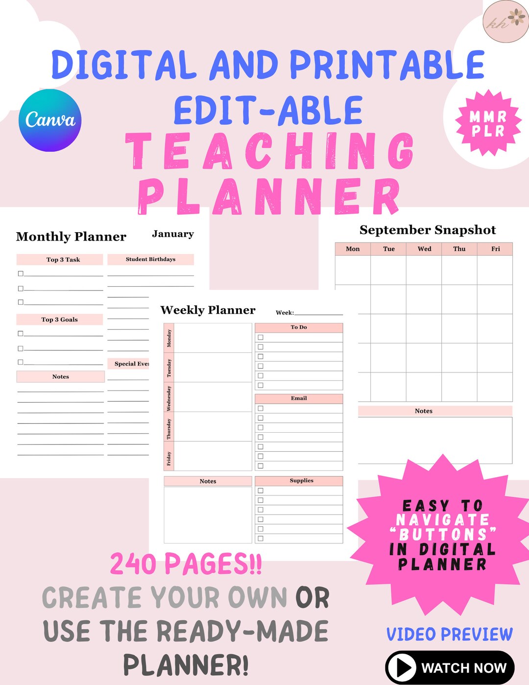 Editable Teacher's Digital & Printable Planner 240 Pages of ...