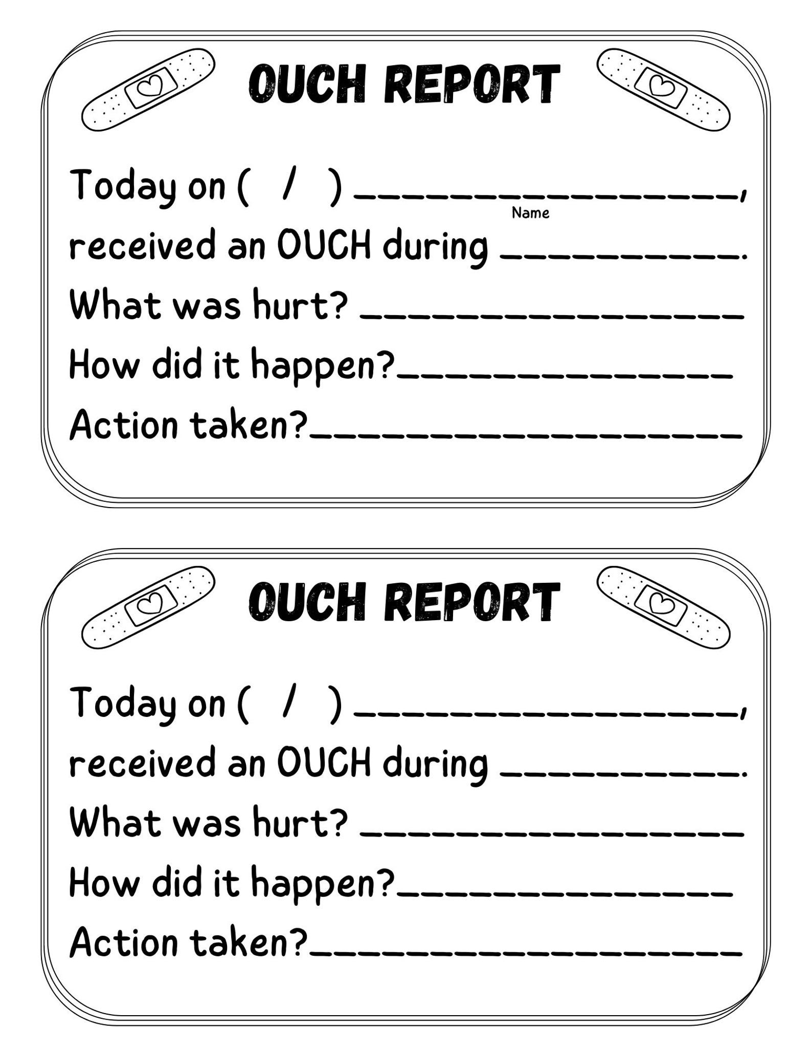 OUCH Report - Accident Report Cards for Parents and Guardians | Send ...