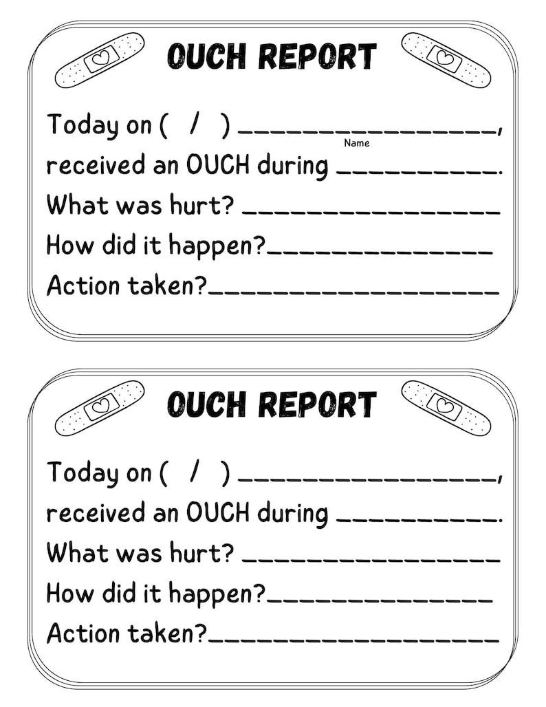 OUCH Report - Accident Report Cards for Parents and Guardians | Send ...