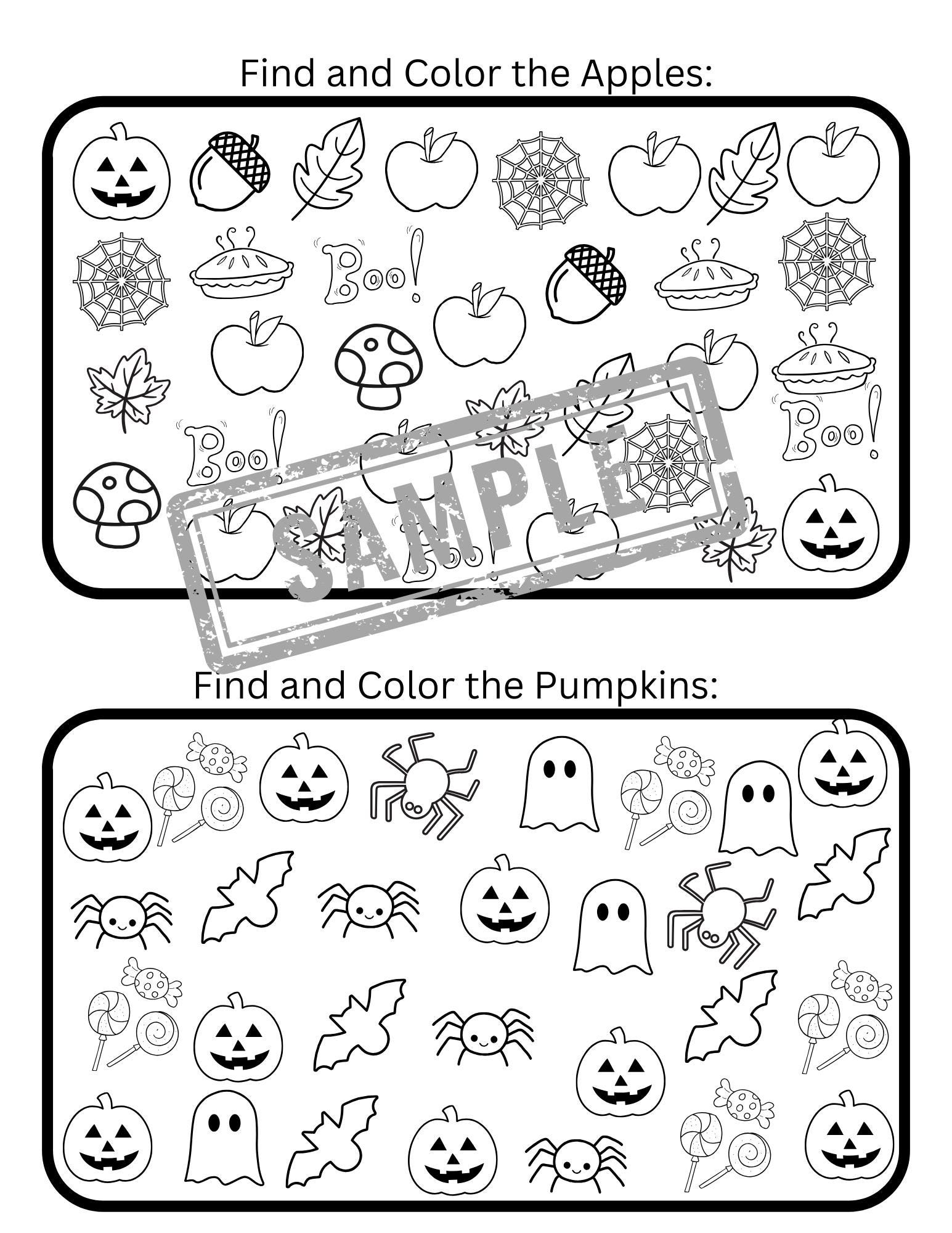 Fall and Halloween Kids Activity Pack | Math Sheets - Etsy