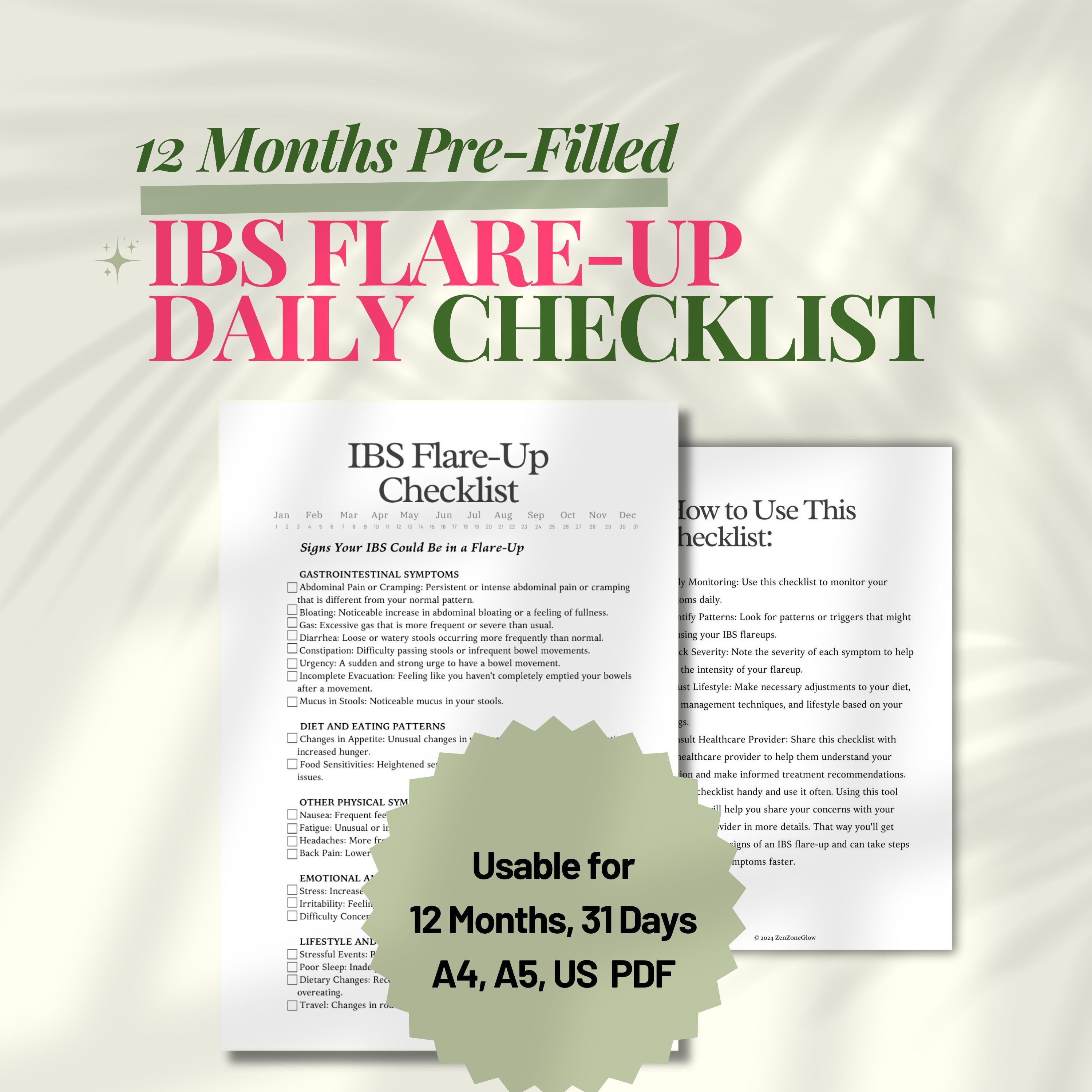 IBS Daily Log, IBS Flare-up Checklist, IBS Planner, Ibs Symptom Tracker ...