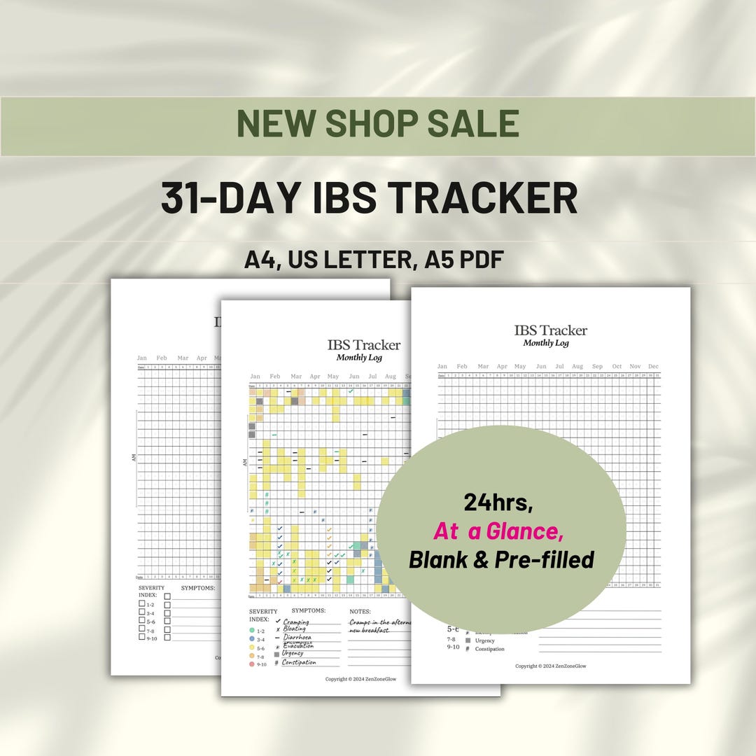 31-day IBS Tracker, IBS Journal Diary Page, Daily Symptom Log for 12 ...