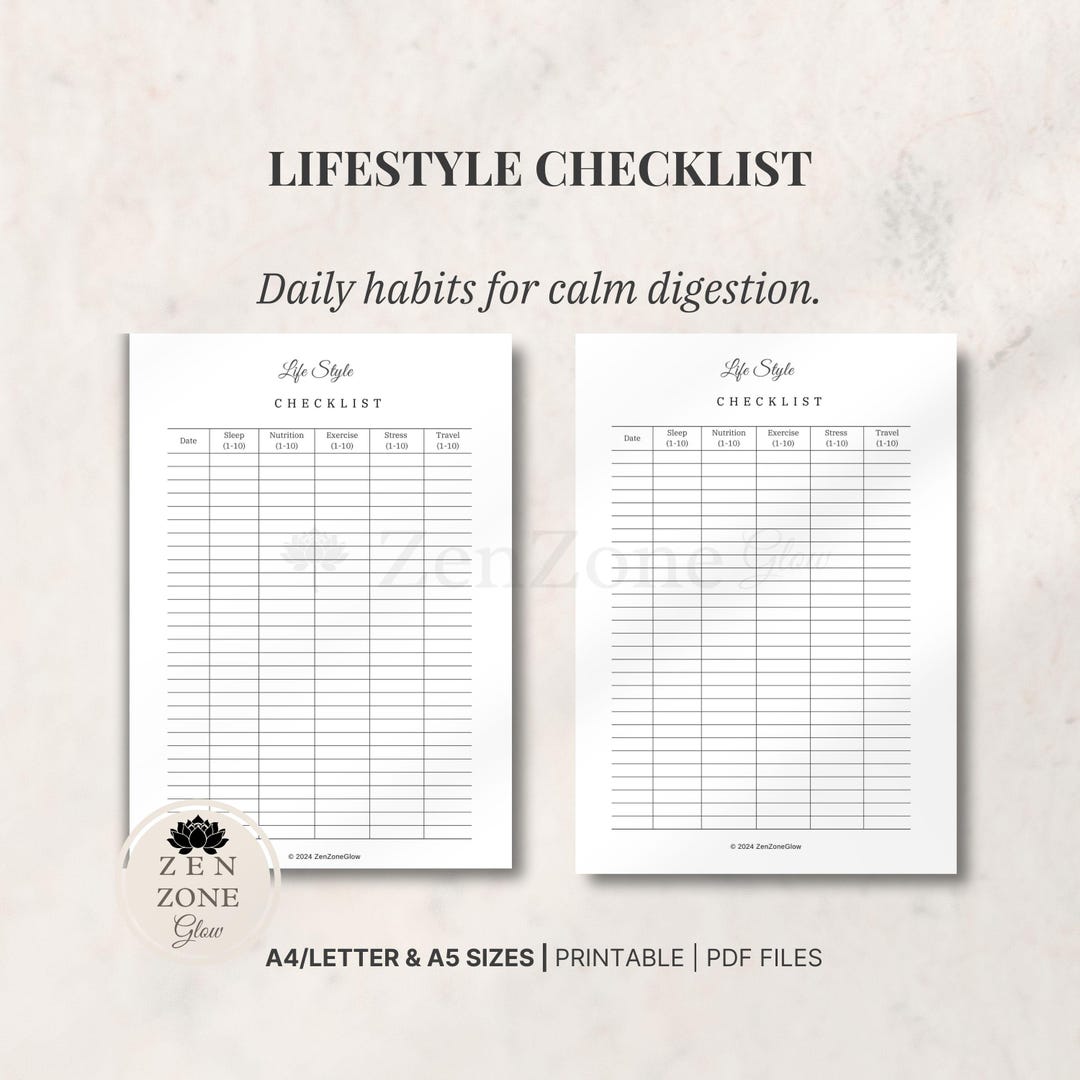 Lifestyle Self Care Checklist Tracker, PRINTABLE Well Being Journal ...