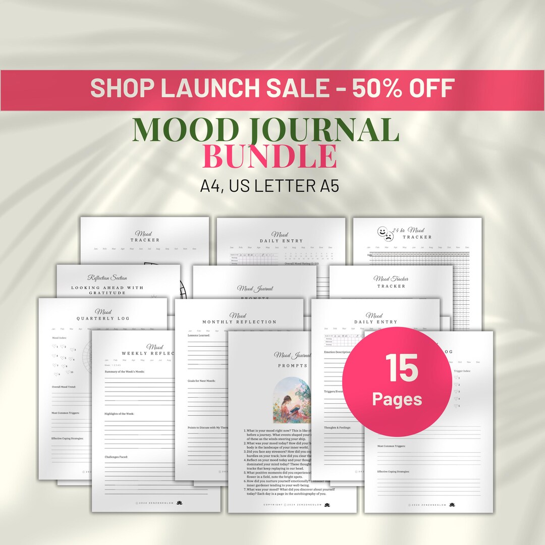 Mood Journal Bundle Trackers, Guided Journal, Prompts - PRINTABLE ...
