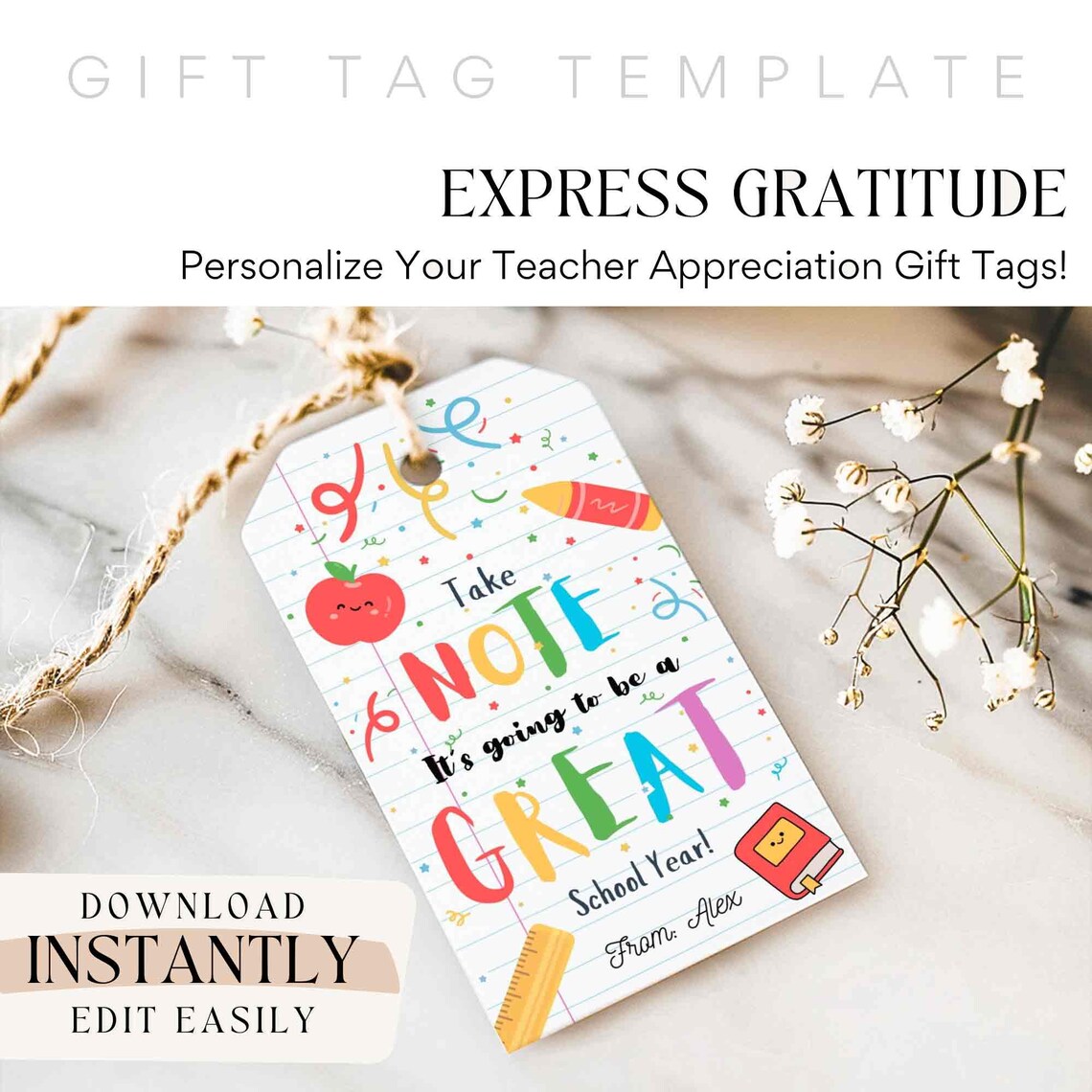 Back to School Gift Tag, Great School Year Tag Template, Printable ...