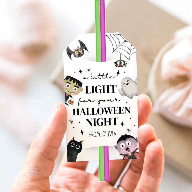 Printable Halloween Personalized Tags, Glow Stick Tag, Halloween Party ...