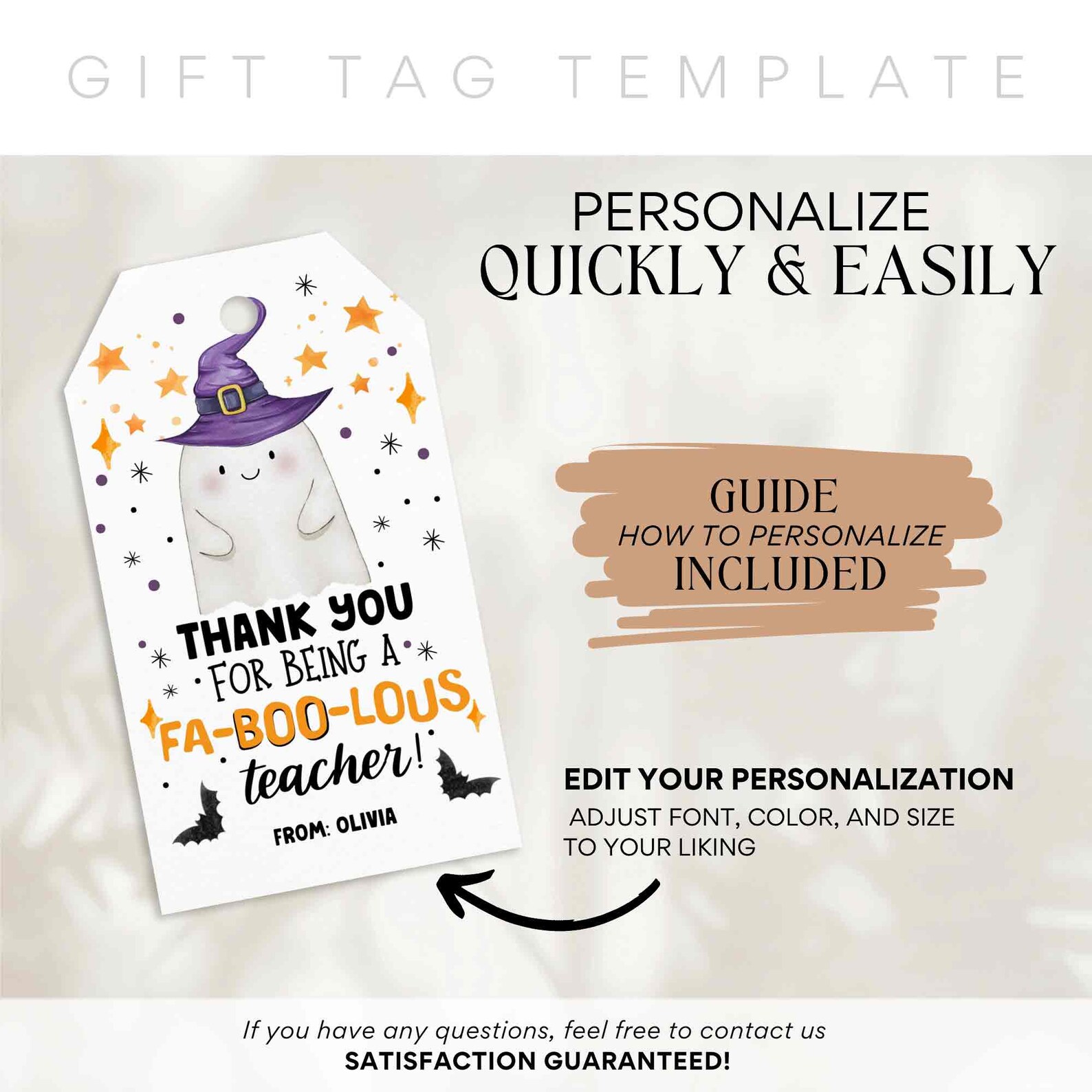 Halloween Teacher Tag, Faboolous Teacher,halloween Favor Tags, Class ...