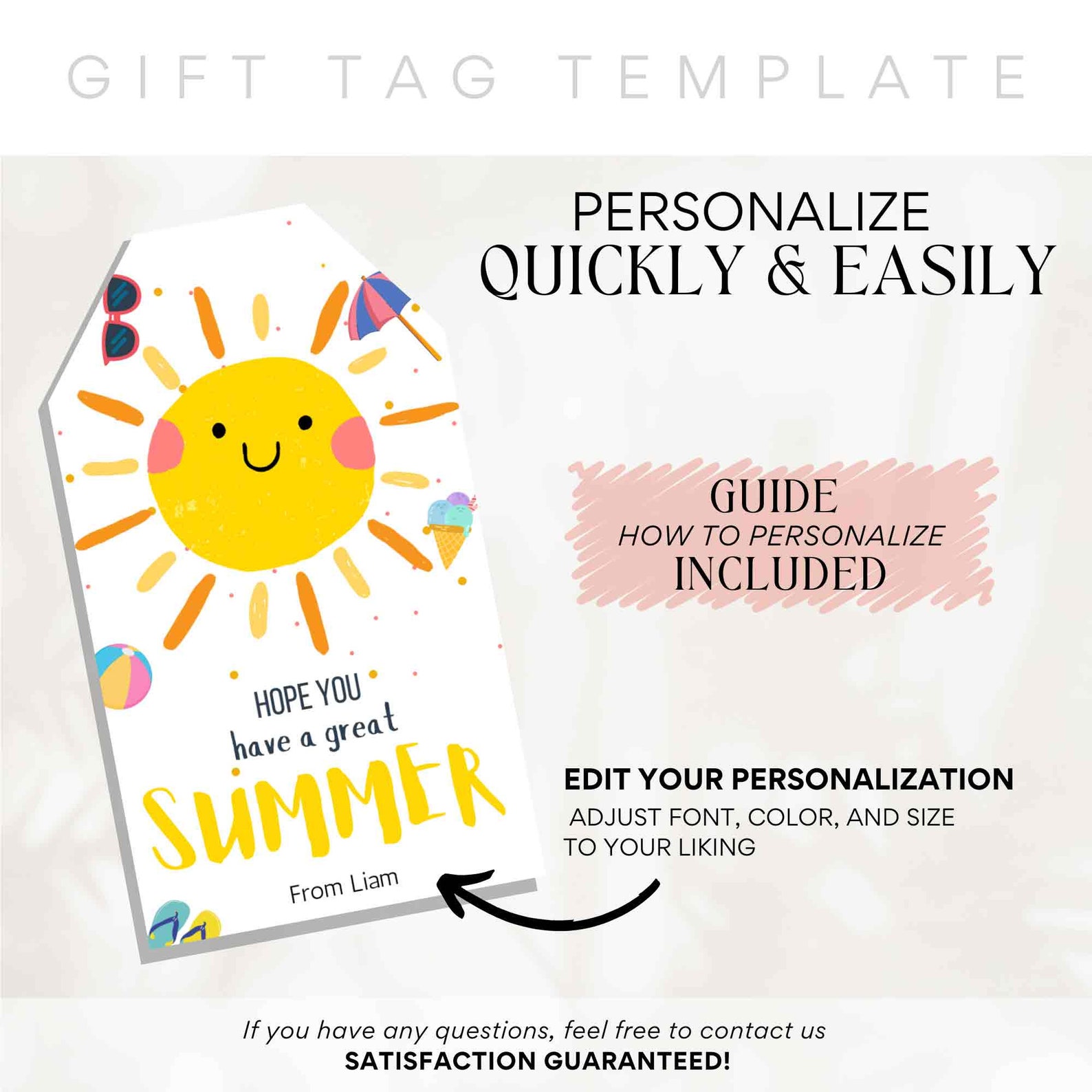 Have a Great Summer Gift Tag, Summer Sun Gift Tag, Sunshine Thank You ...