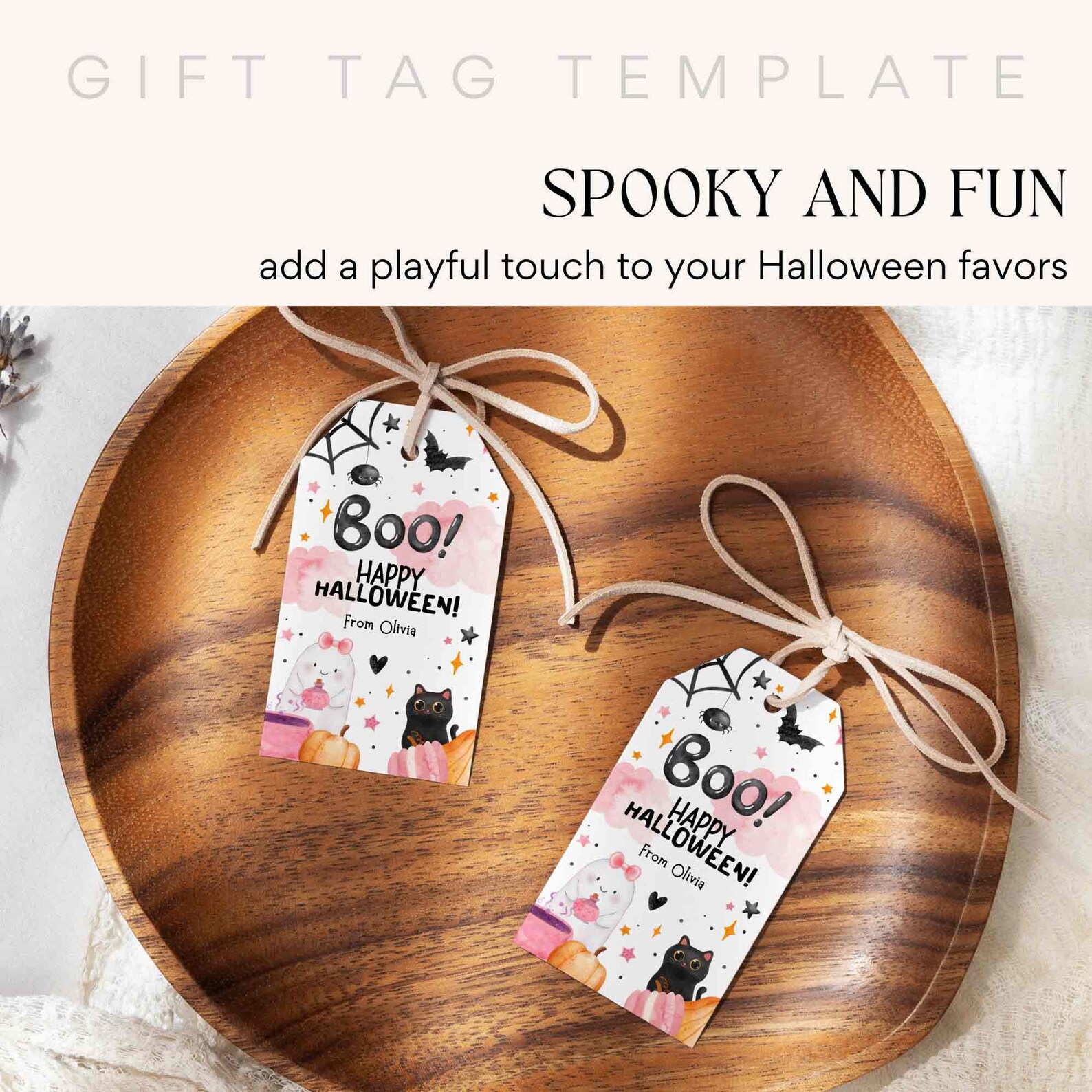 Editable Pink Halloween Favor Tags, Boo Gift Tags, Printable Girly ...