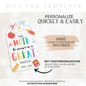 Back to School Gift Tag, Great School Year Tag Template, Printable ...