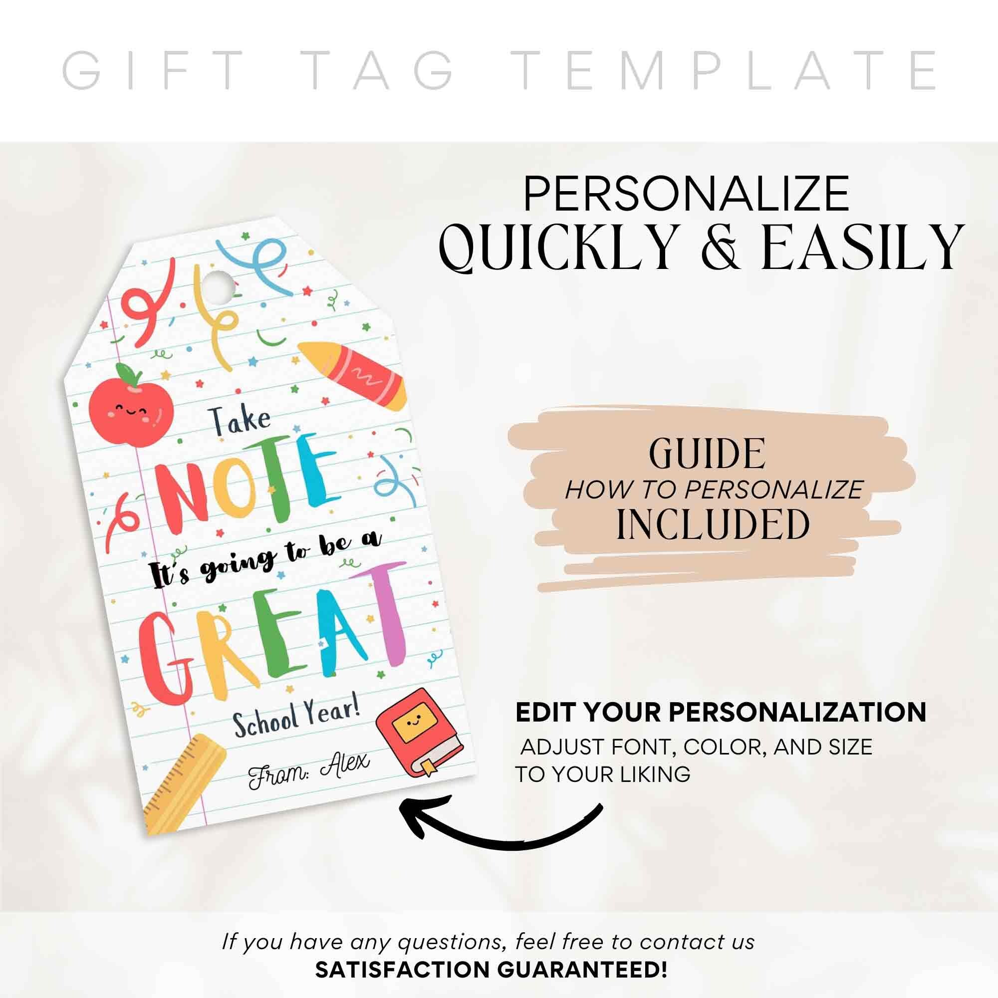 Back to School Gift Tag, Great School Year Tag Template, Printable ...