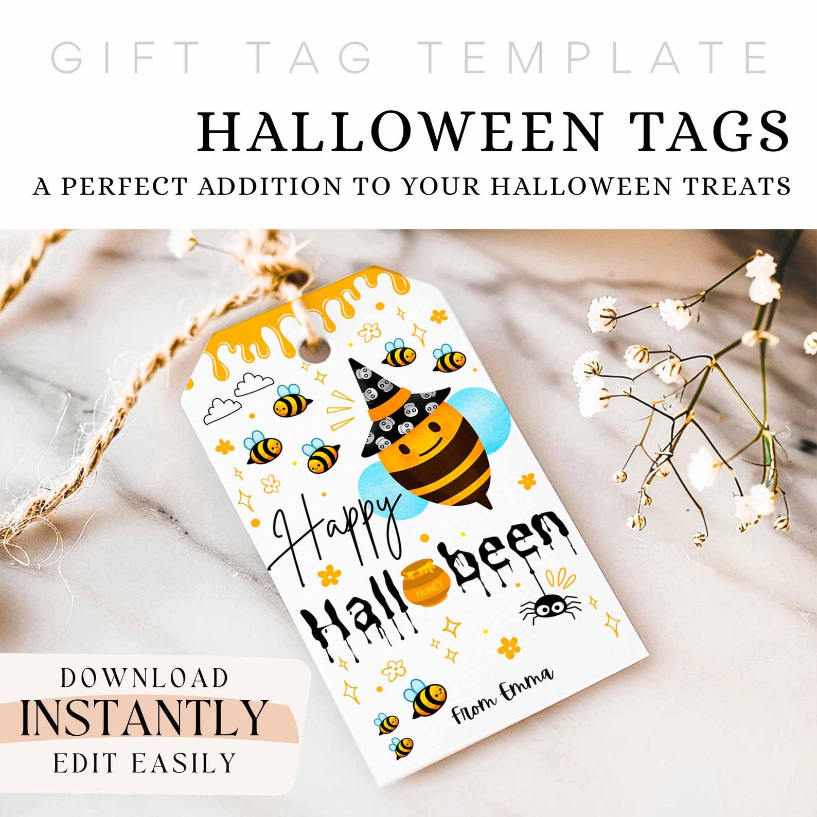 Happy Hallobeen Gift Tags, Hallo-been Halloween Bees Tags, Beehive Tag ...