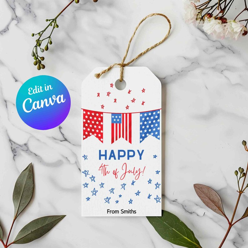4th of July Gift Tag, USA Flag With Stars Tag, Happy Fourth of July ...
