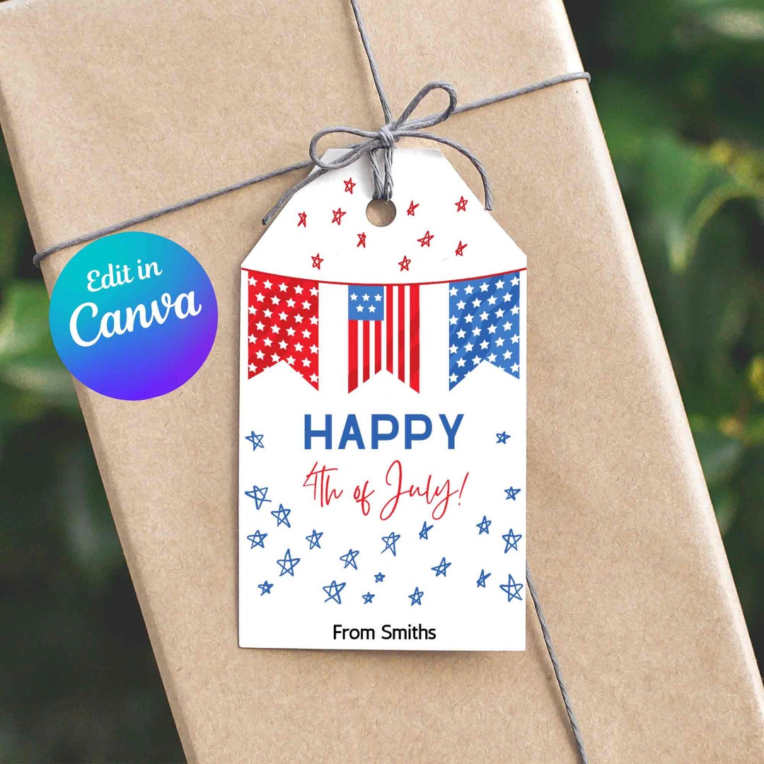 4th of July Gift Tag, USA Flag With Stars Tag, Happy Fourth of July ...