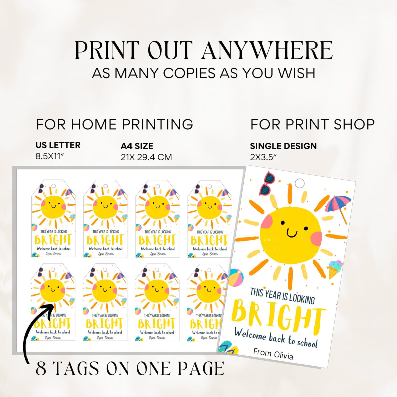 Back to School Sun Tag, Here's to a Bright School Year Tag, First Day ...