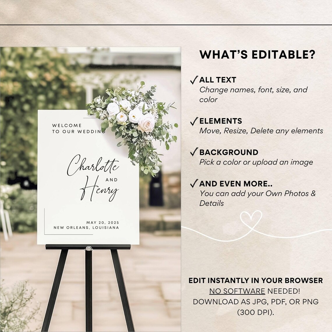 Minimal Welcome Wedding Sign, Editable Wedding Sign, Modern Printable ...