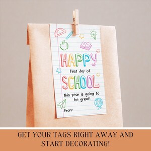 Printable Back to School Favor Tag, Happy First Day of School, Notepad ...