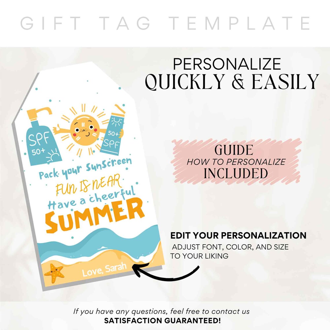 Summer Gift Tag, Sunscreen SPF Gift Tag, Sunshine Thank You Gift Tag ...