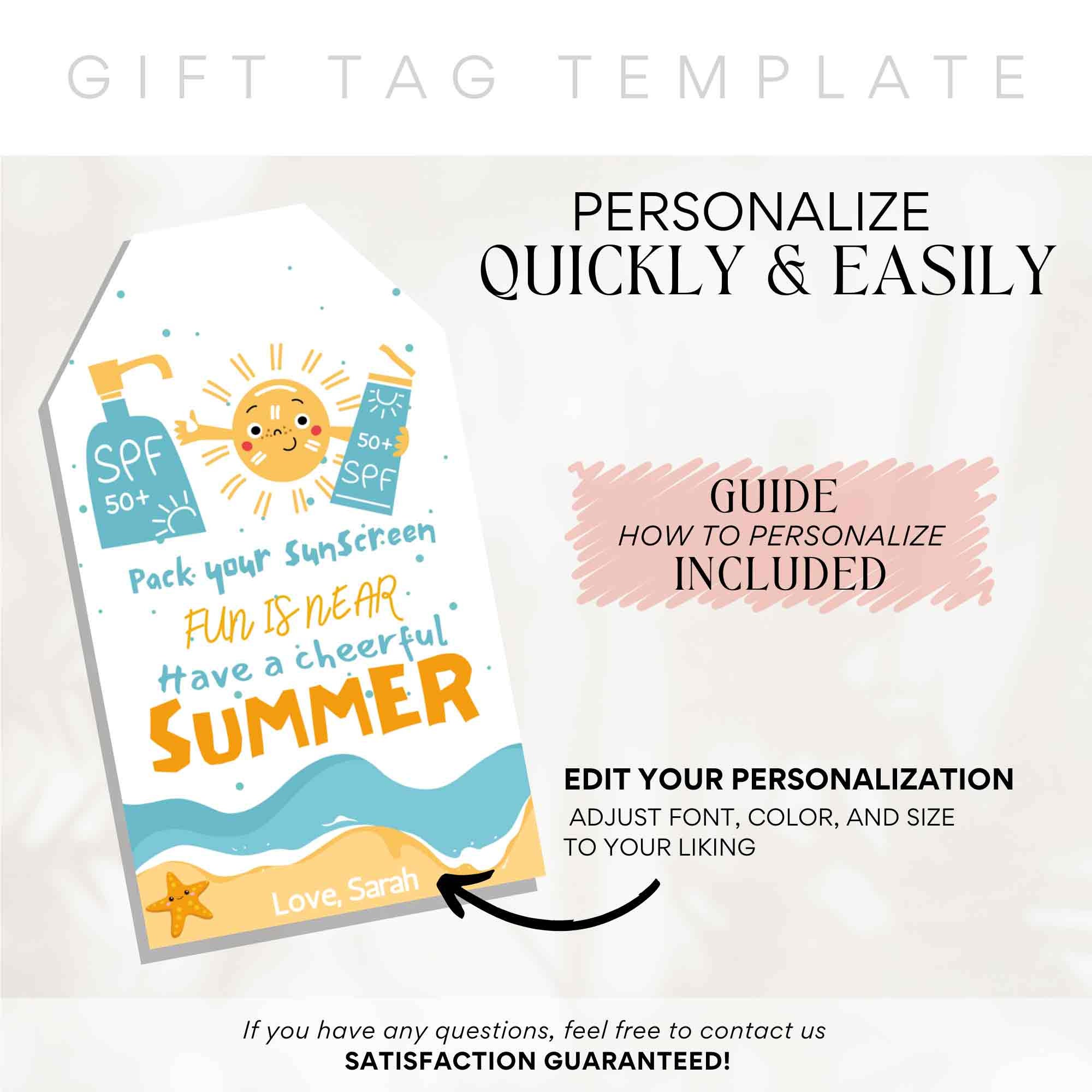 Summer Gift Tag, Sunscreen SPF Gift Tag, Sunshine Thank You Gift Tag ...