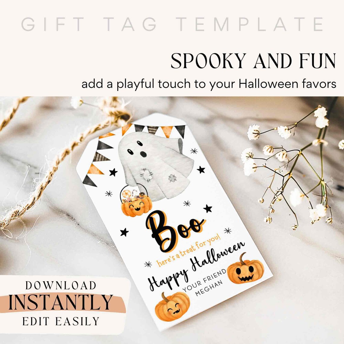 Editable Happy Halloween Favor Tags, Ghost Treat Tag, Trick or Treat ...