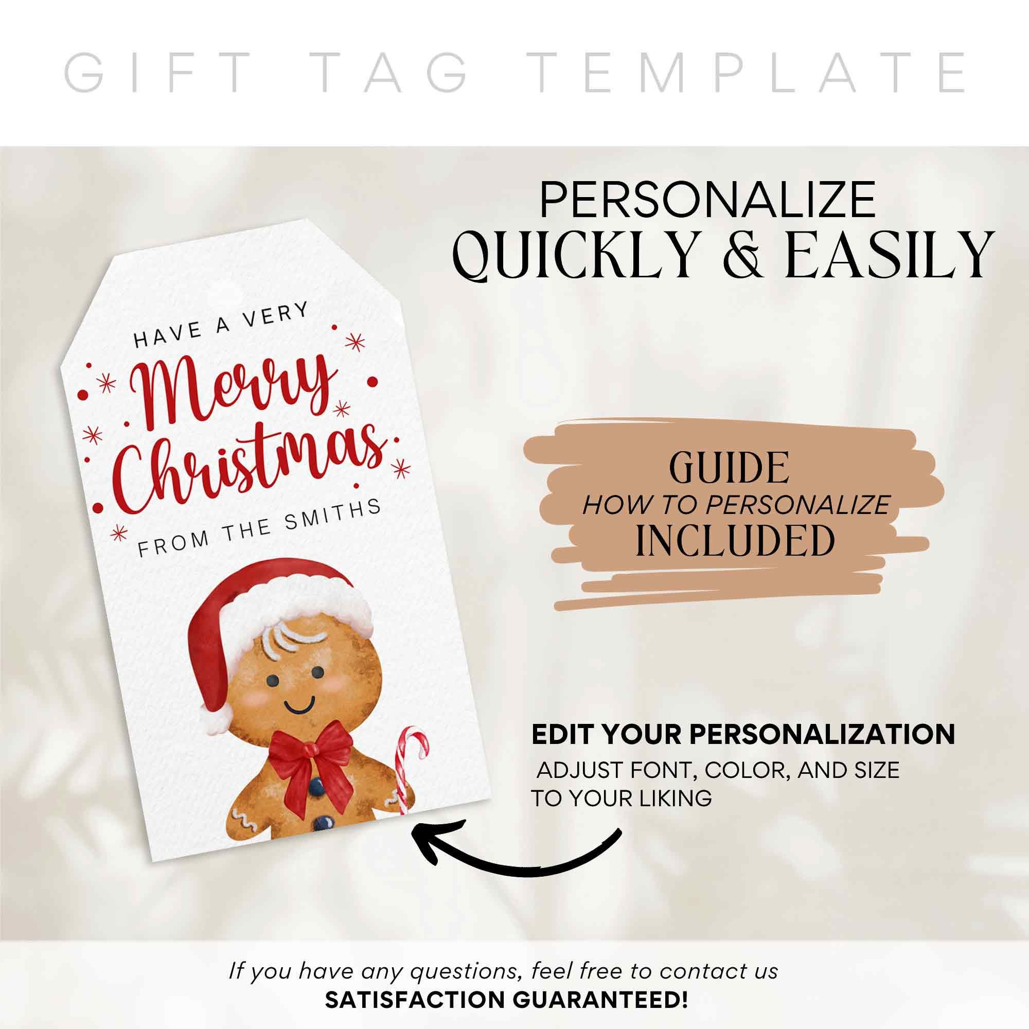 Gingerbread Man Christmas Gift Tags Digital, Printable Christmas Gift ...